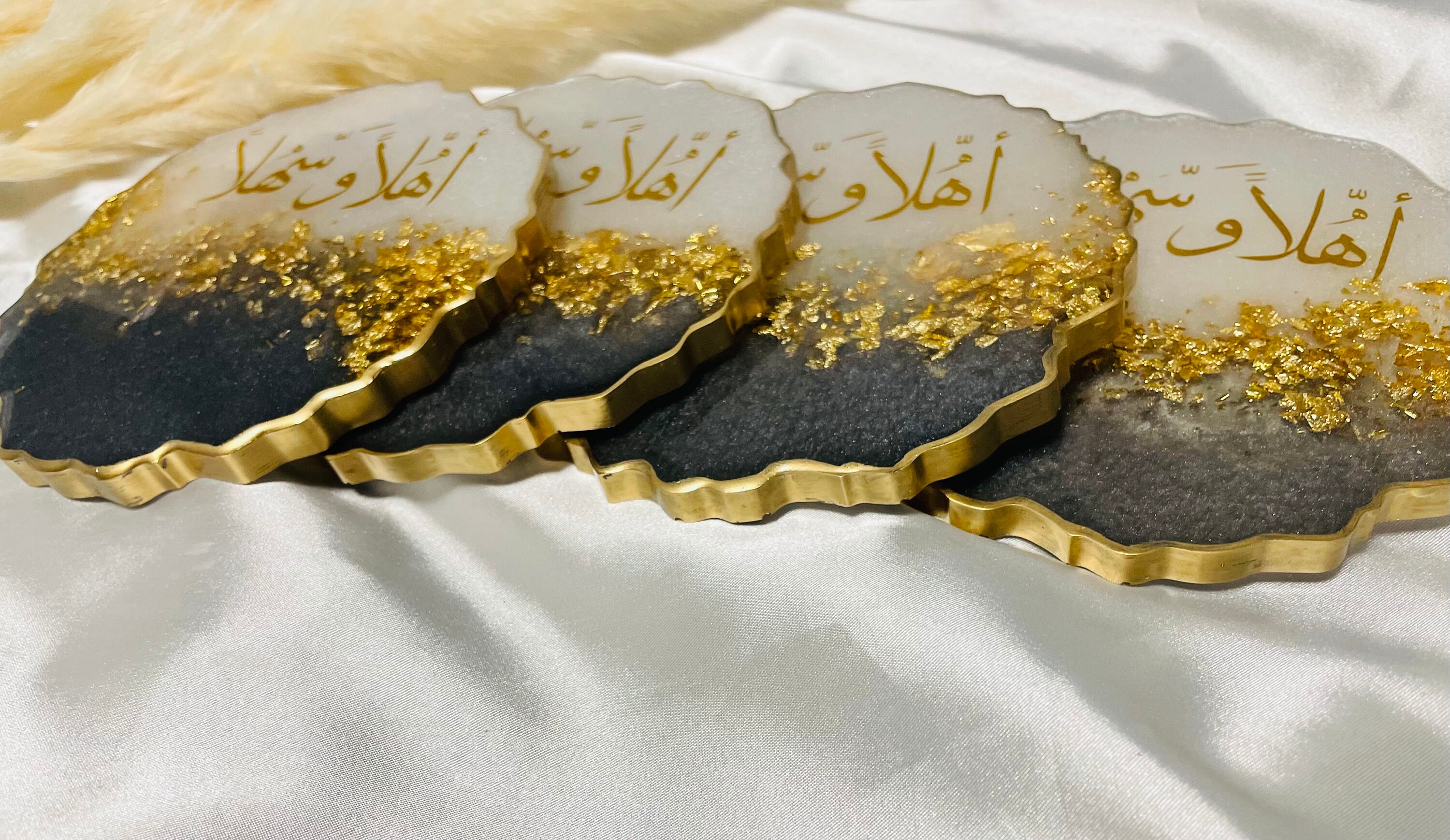 Handmade Gold Silver Arabic Calligraphy Coasters - Etsy