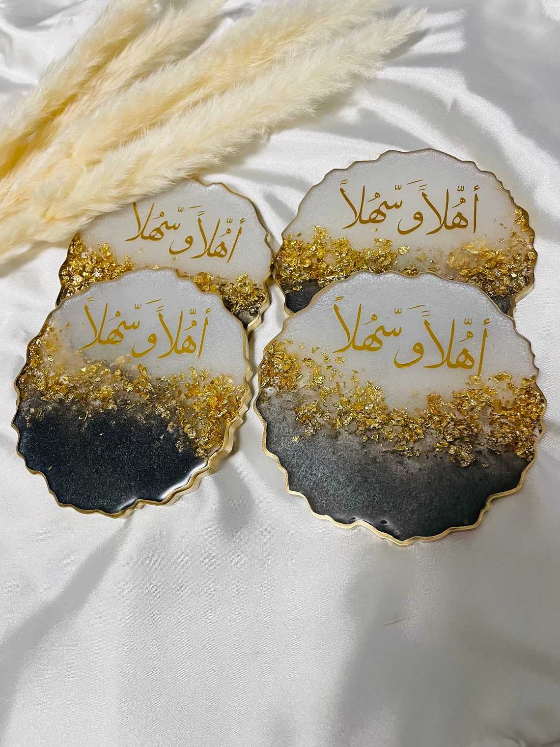 Handmade Gold Silver Arabic Calligraphy Coasters - Etsy