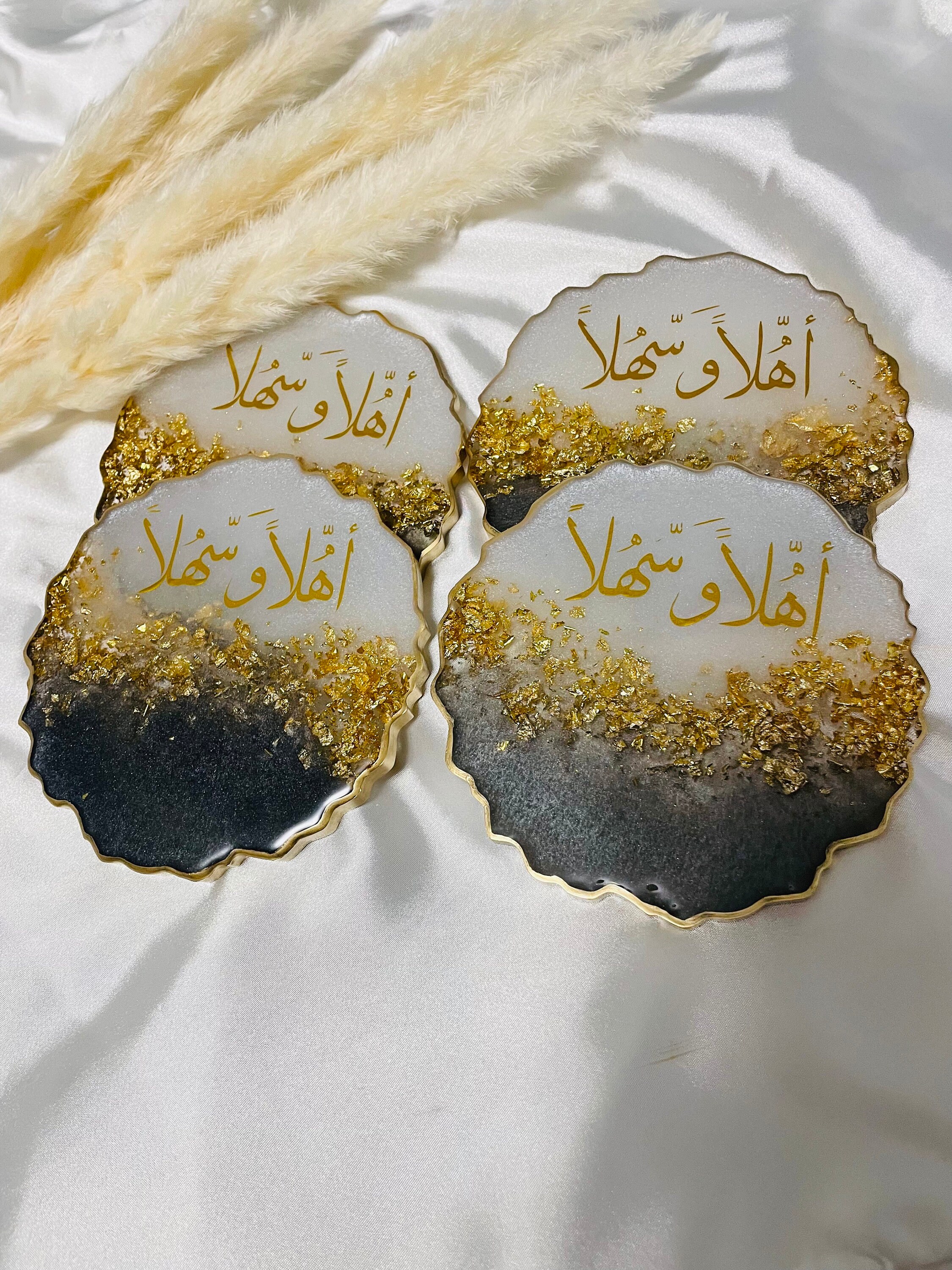 Handmade Gold Silver Arabic Calligraphy Coasters - Etsy