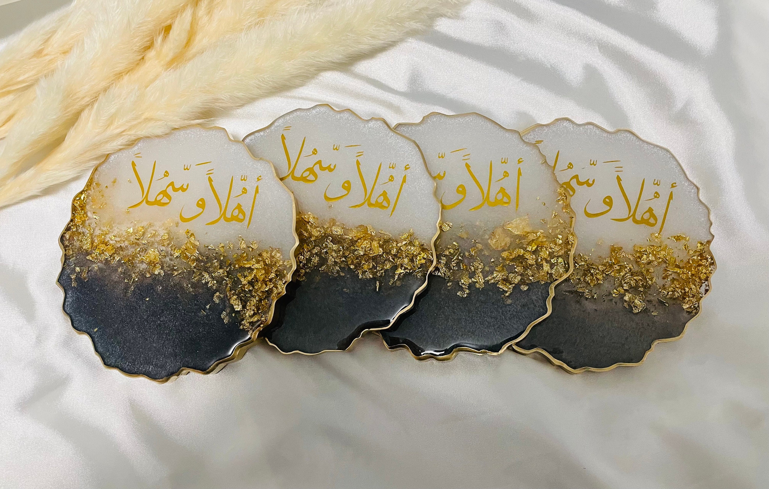 Handmade Gold Silver Arabic Calligraphy Coasters - Etsy