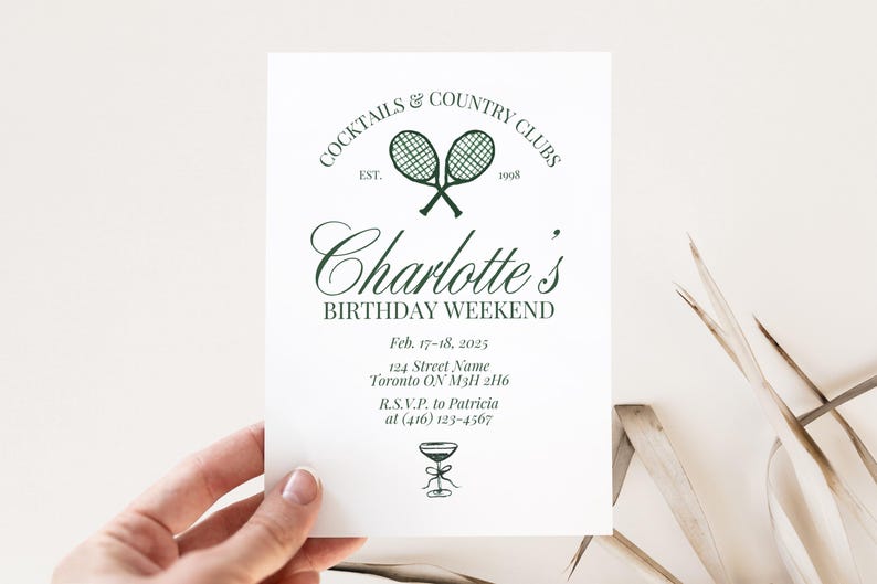 Tennis Club Birthday Invitation Template, Cocktails & Country Clubs ...