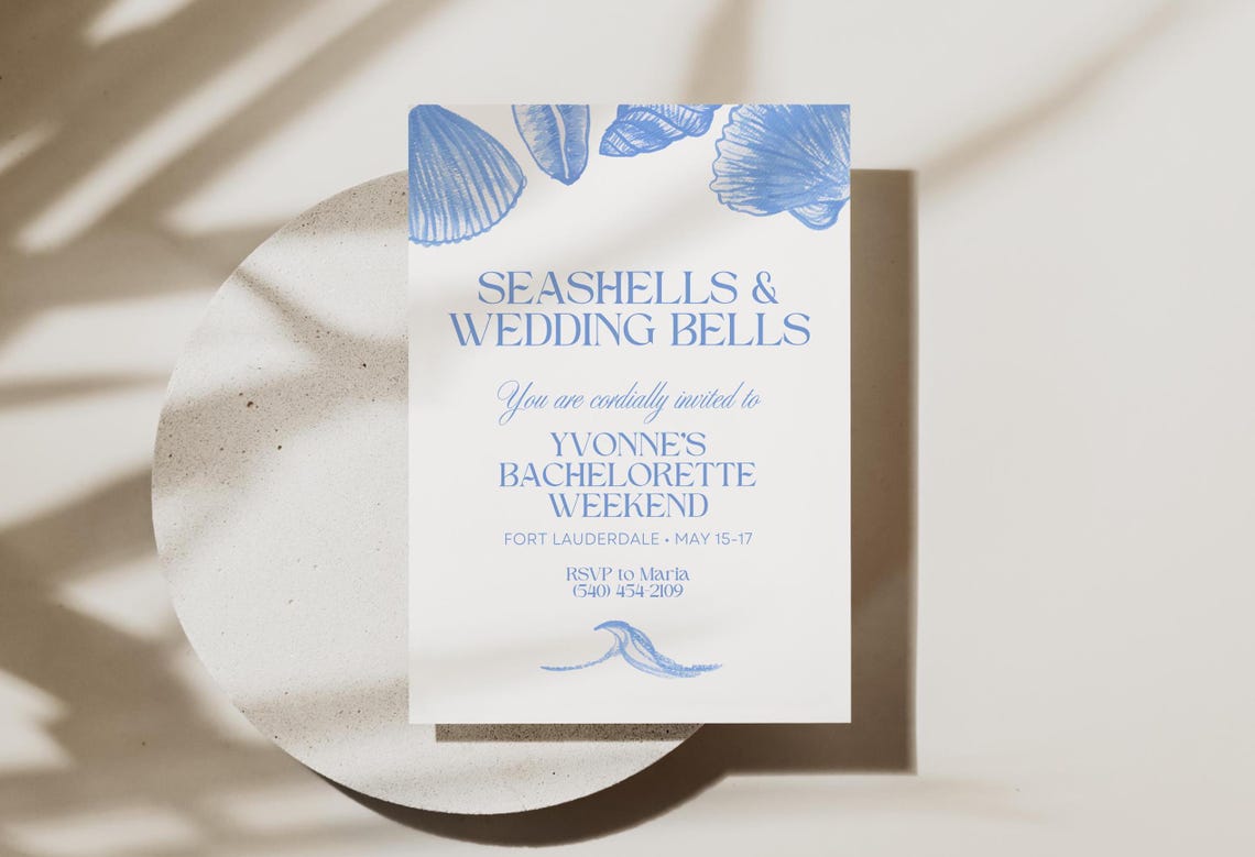 Seashells & Wedding Bells Bachelorette Invitation Template, Blue ...
