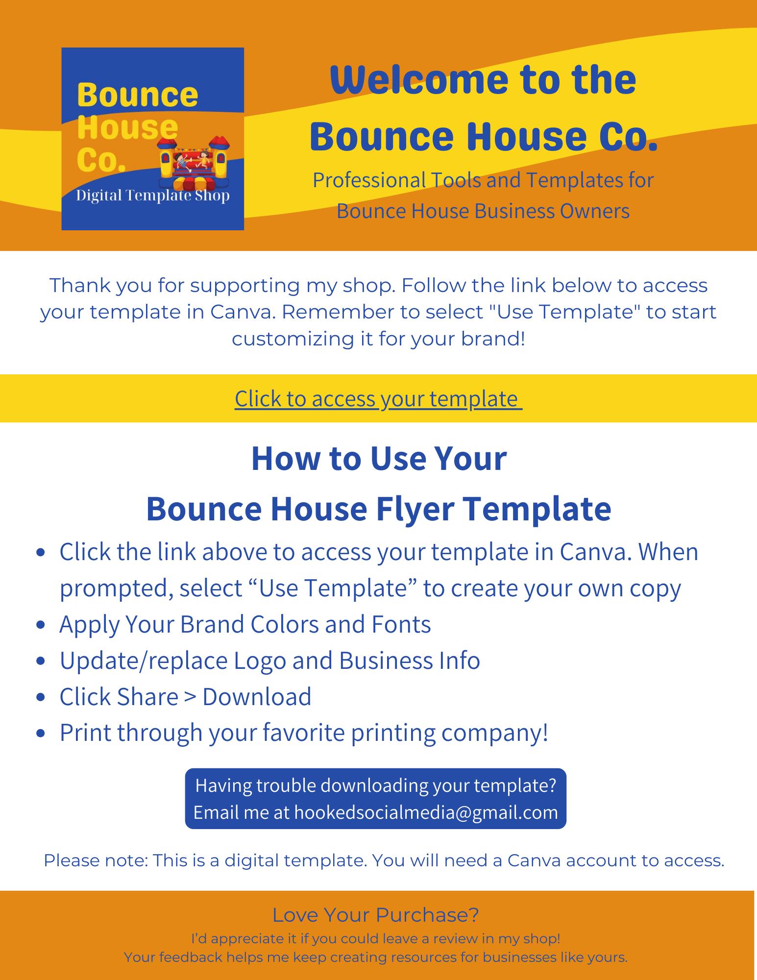Bounce House Flyer Template - Editable Canva Design for Party Rentals ...