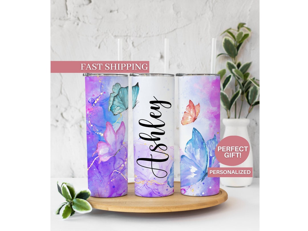 Butterfly Personalized Name Tumbler - Butterflies Travel Mug Gift for ...