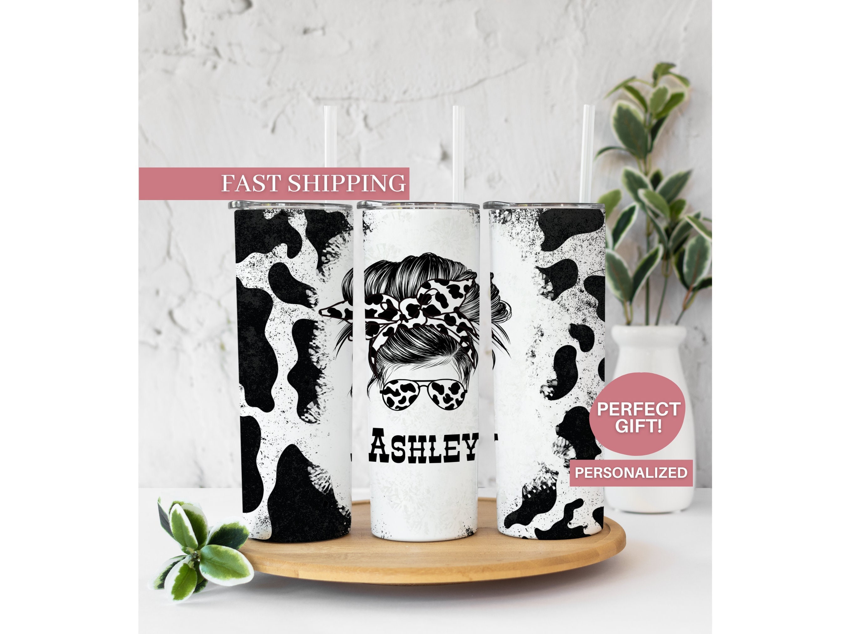 Personalized Cow Print Tumbler for Mom for Mother's Day Gift - Cowhide ...