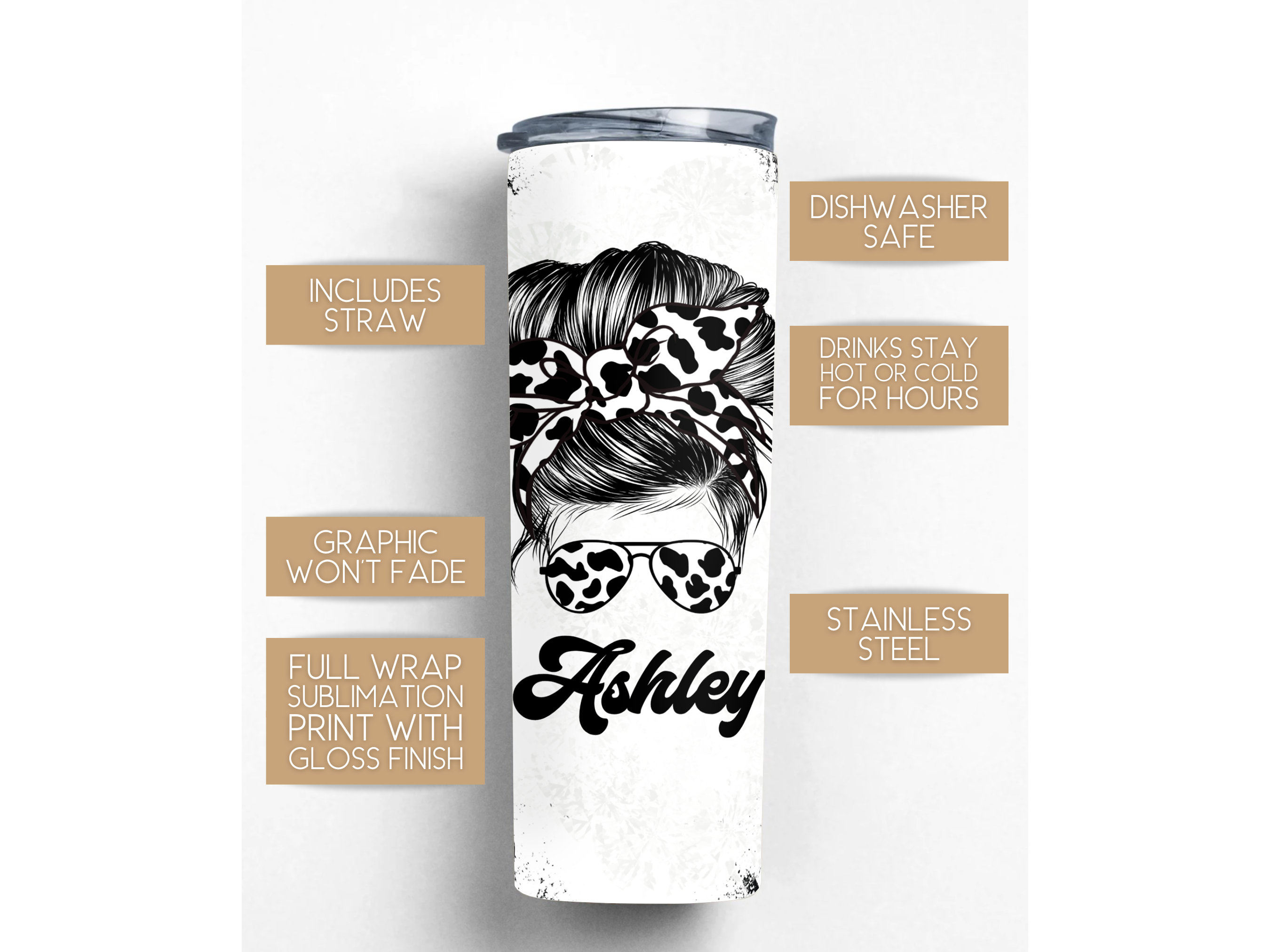 Personalized Cow Print Tumbler for Mom for Mother's Day Gift - Cowhide ...