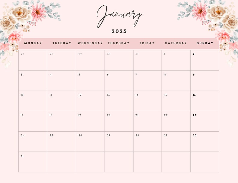 2025 Calendar Pink Aesthetic - Etsy