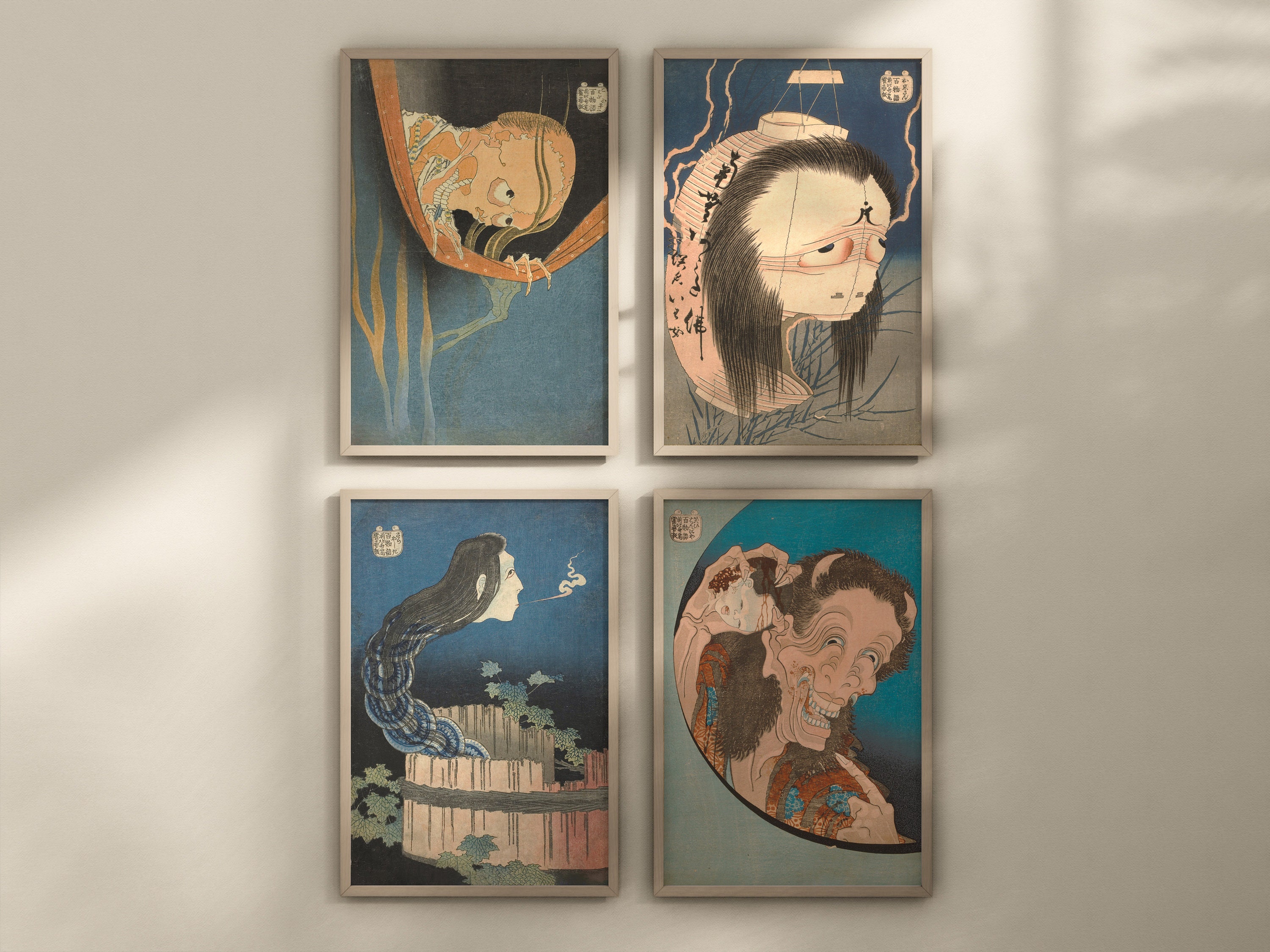 Yokai Set of 4 katsushika Hokusai Wall Art Gallery Japanese Folklore ...