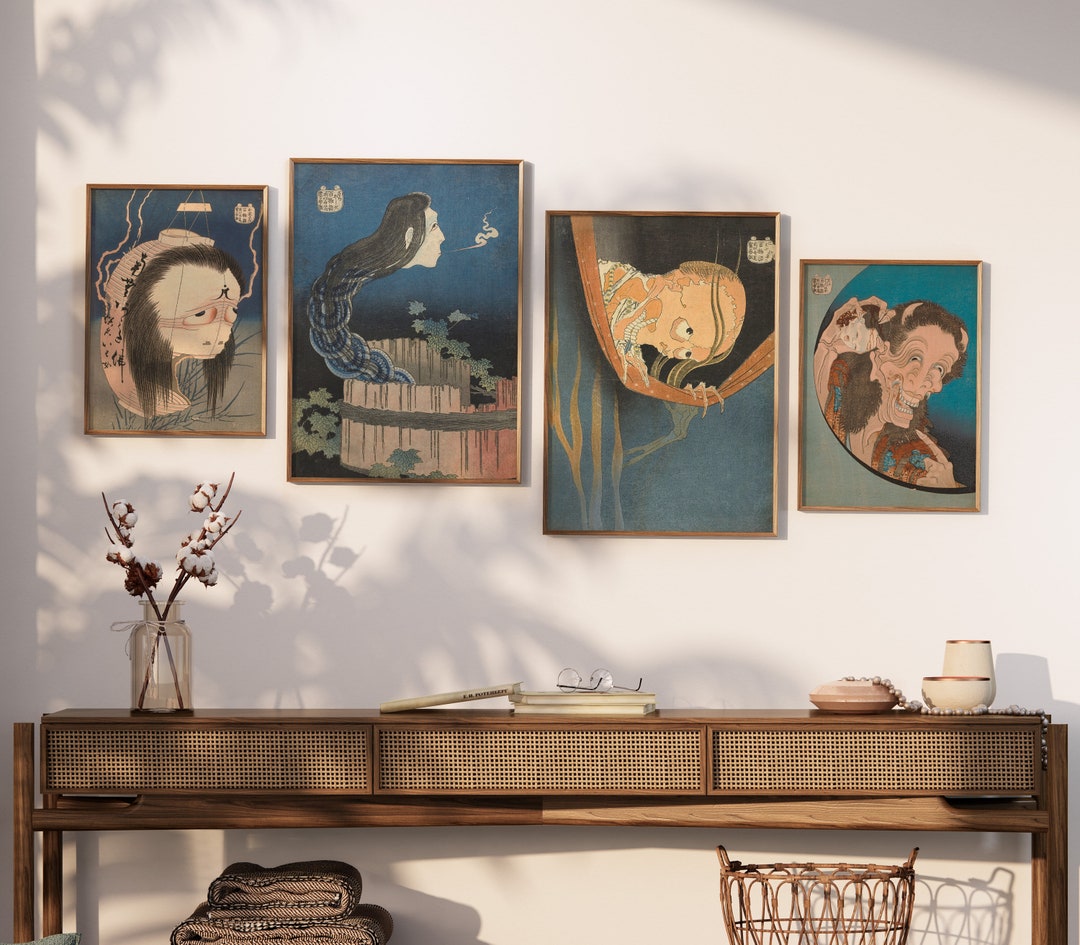 Yokai Set of 4 katsushika Hokusai Wall Art Gallery Japanese Folklore ...