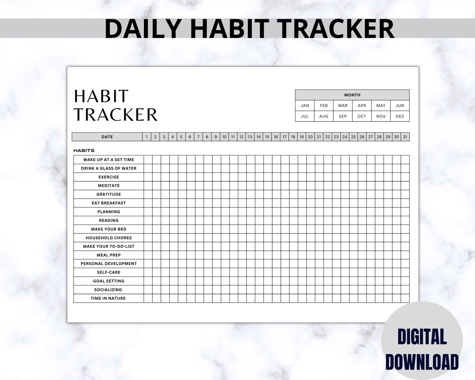 Monthly Habit Tracker, Routine Tracker, Minimalistic Daily Habit ...