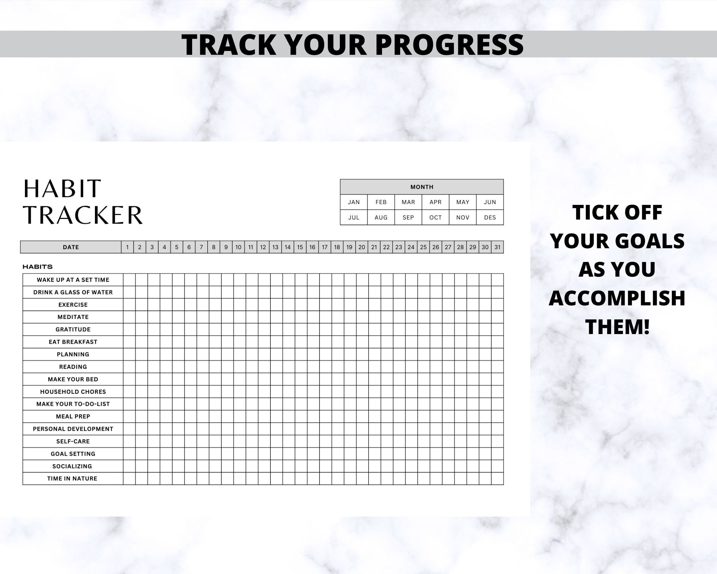 Monthly Habit Tracker, Routine Tracker, Minimalistic Daily Habit ...