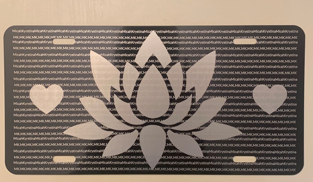 Personalized Lotus Hearts - Black Aluminum Engraved Vanity Plate - Etsy