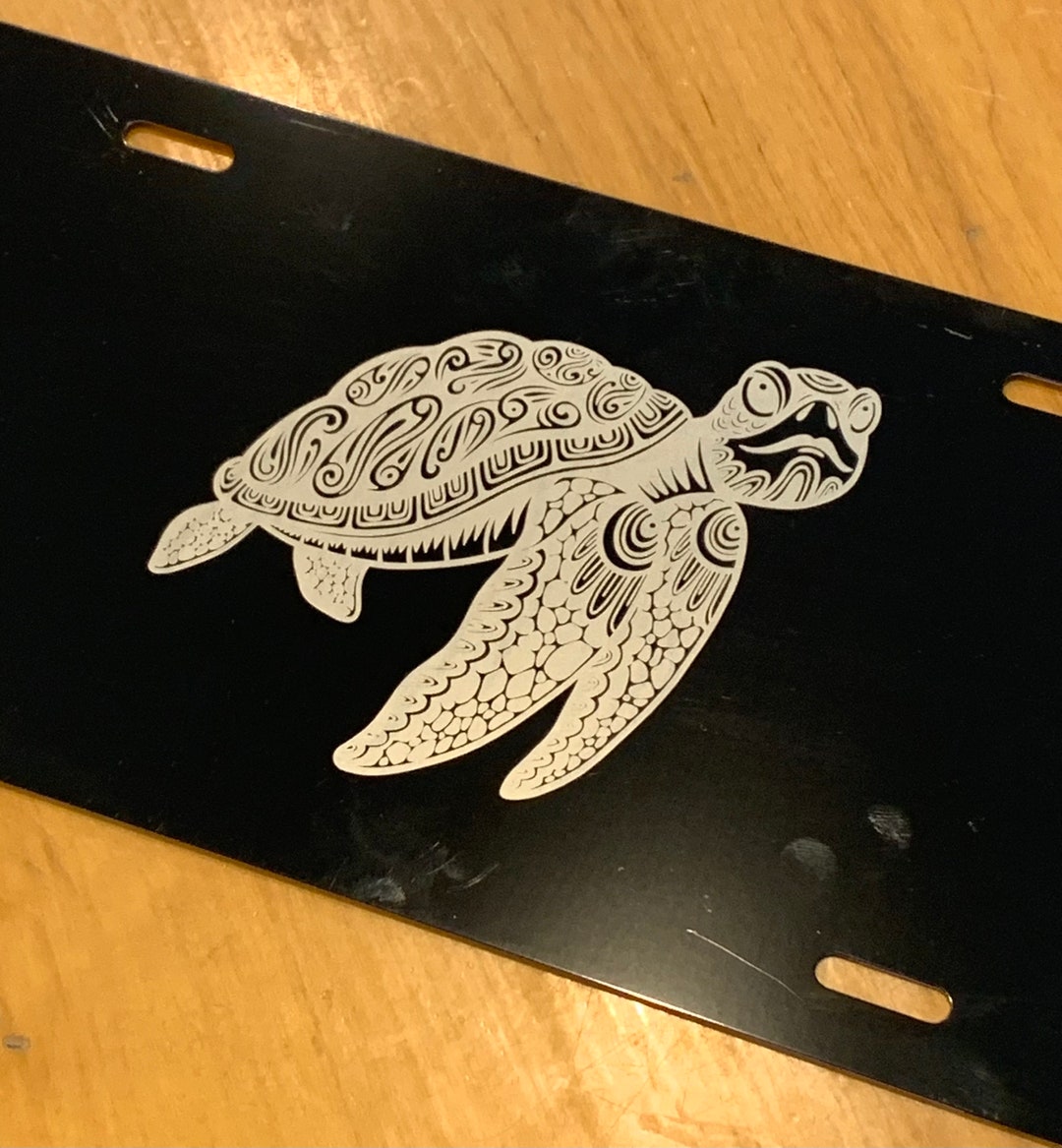 Sea Turtle Mandala - Black Aluminum Engraved Vanity Plate - Etsy