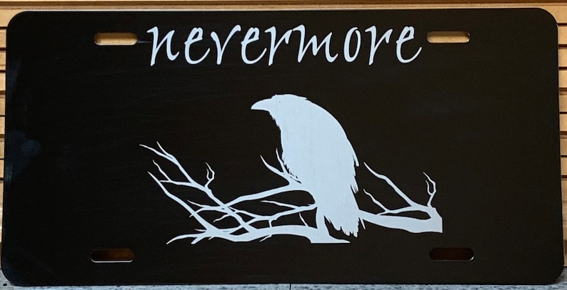 Nevermore Raven Branch - Black Aluminum Engraved Vanity Plate - Etsy