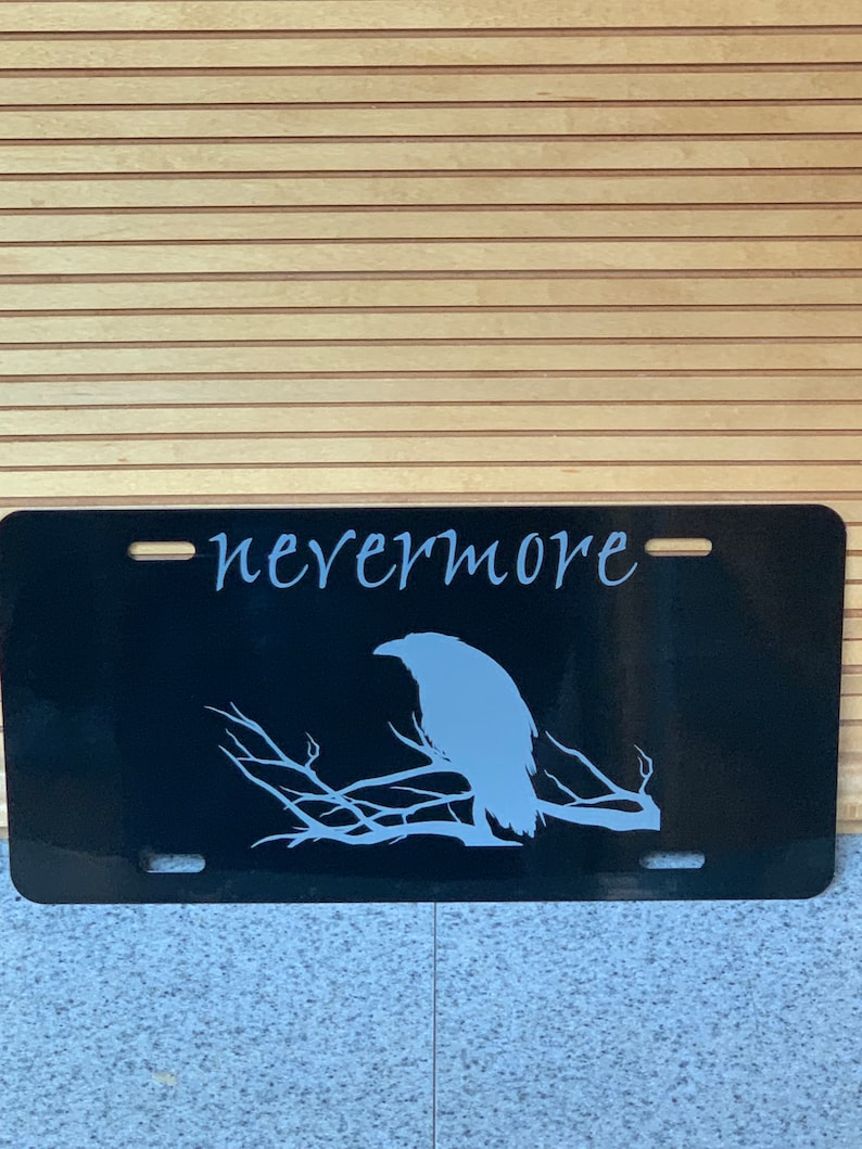 Nevermore Raven Branch - Black Aluminum Engraved Vanity Plate - Etsy