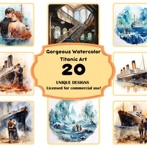 Titanic Watercolor PNG Bundle, Ship Artwork, Underwater Artwork, Ocean ...
