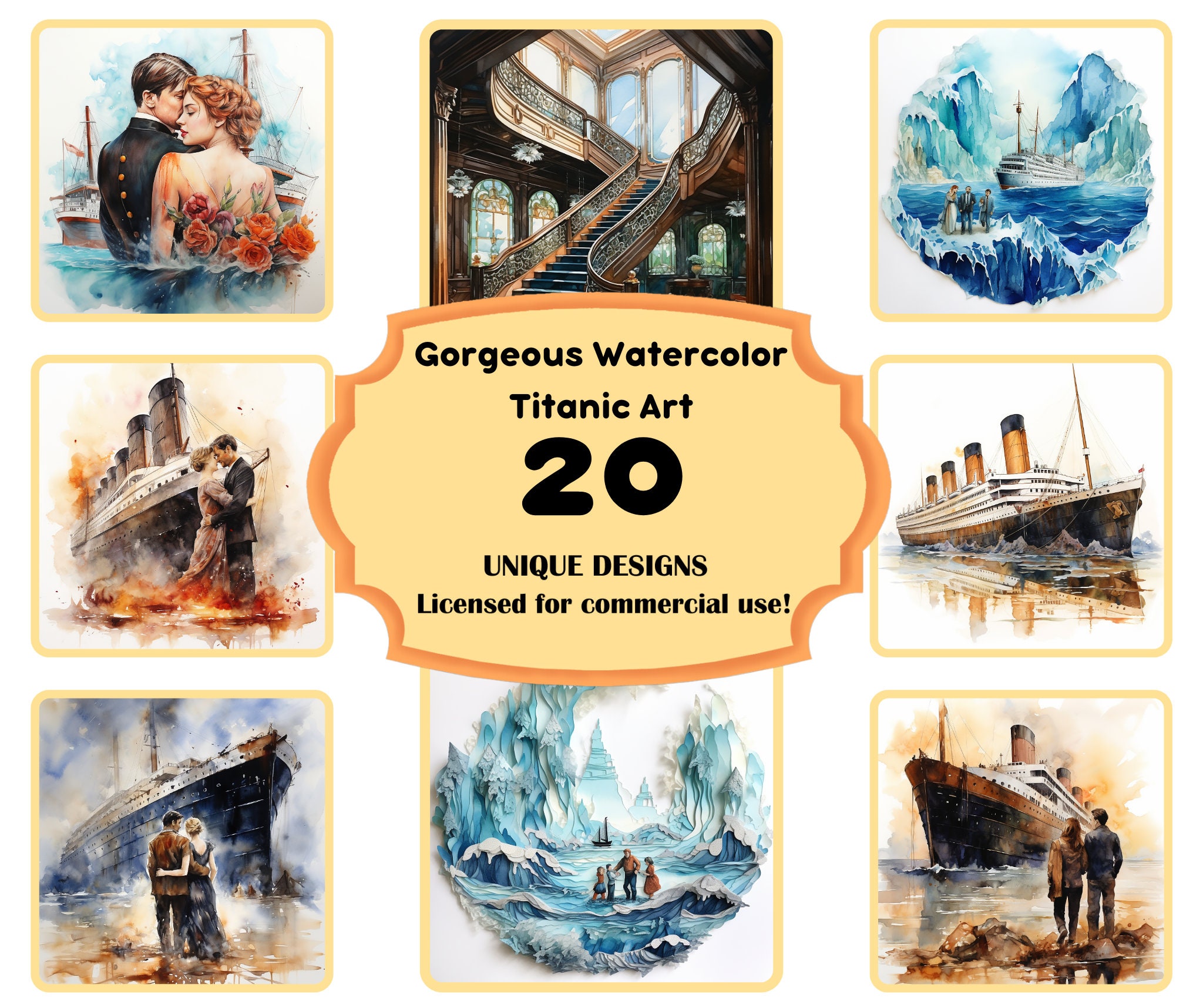 Titanic Watercolor PNG Bundle, Ship Artwork, Underwater Artwork, Ocean ...