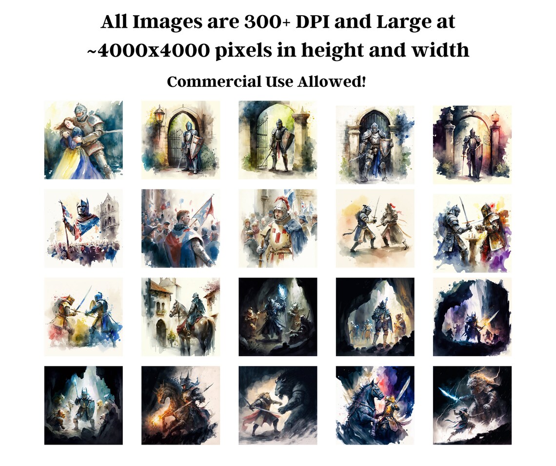 20 Medieval Watercolor Art V3, Knight Art, 300 DPI Pngs, High ...