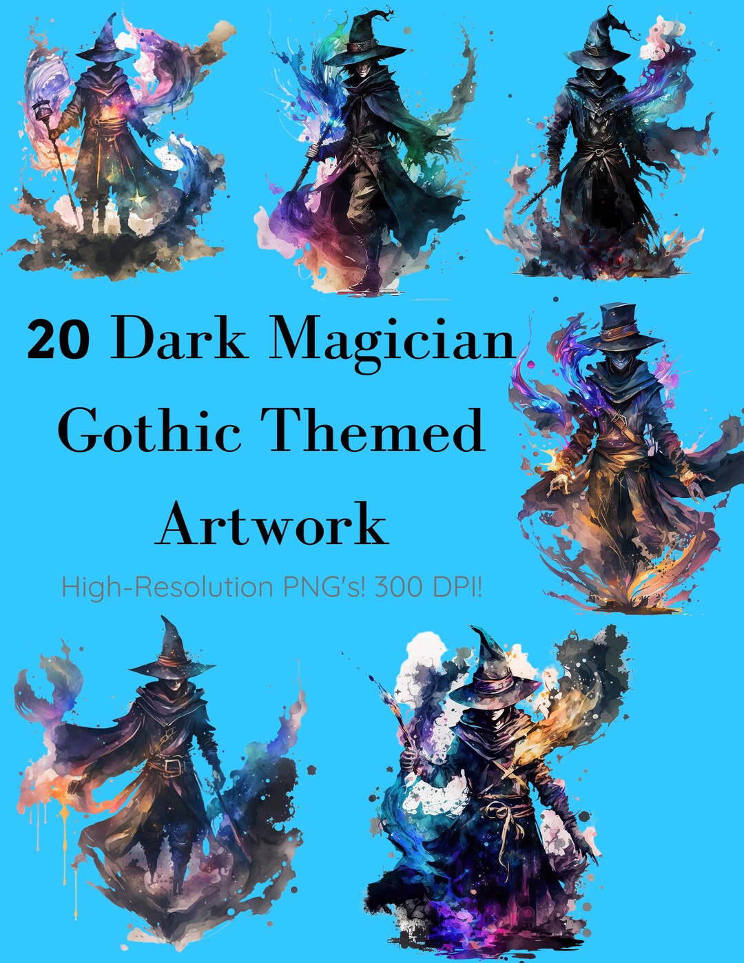 20 Dark Magician Goth Themed Clipart - Commercial Use for Invitations ...