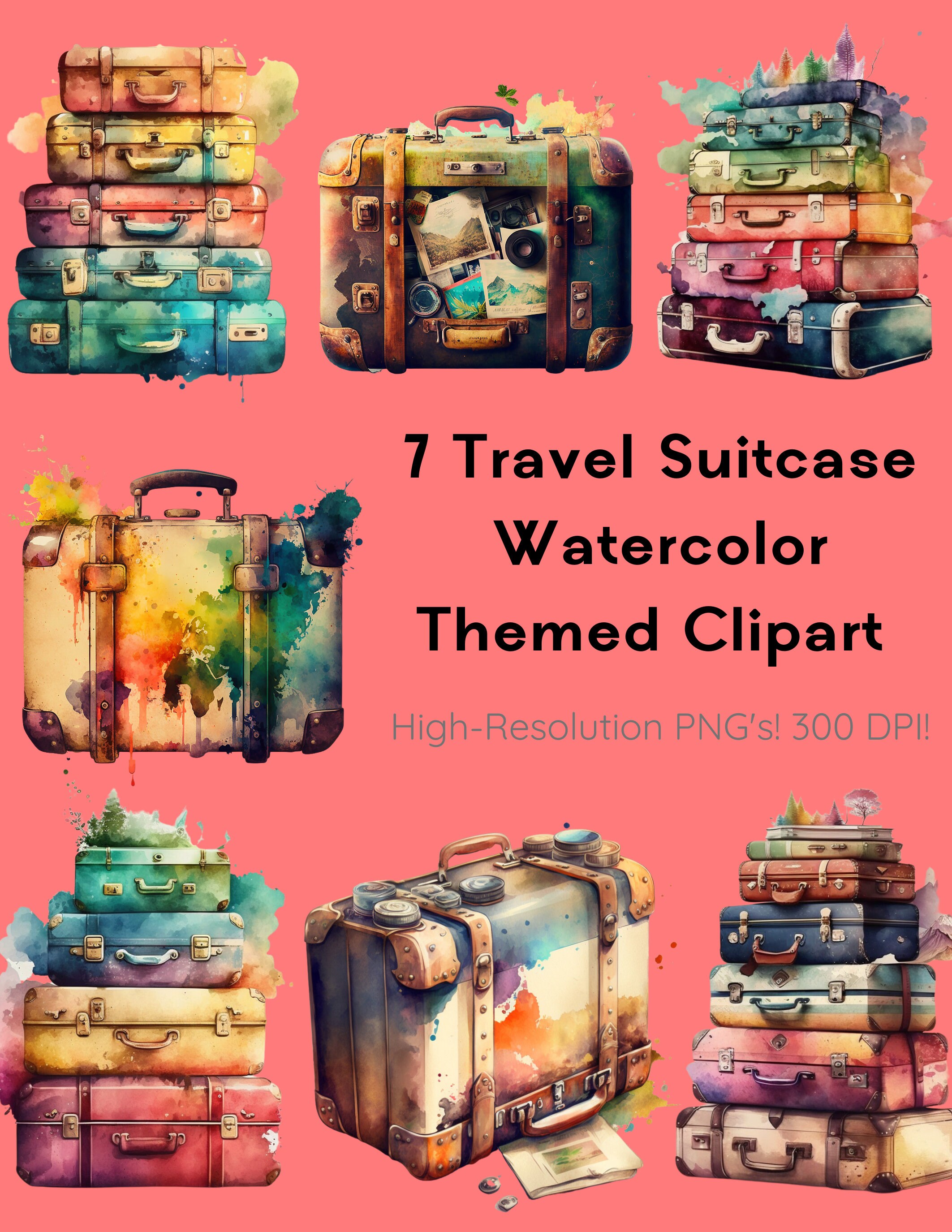 Travel Suitcase PNG Clipart, Set of 7 Images, Commercial Use for ...