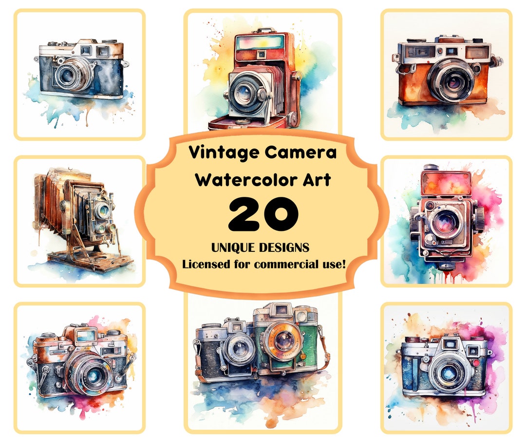 Vintage Camera Watercolor 20 PNG Transparent Bundle Clipart, Vintage ...