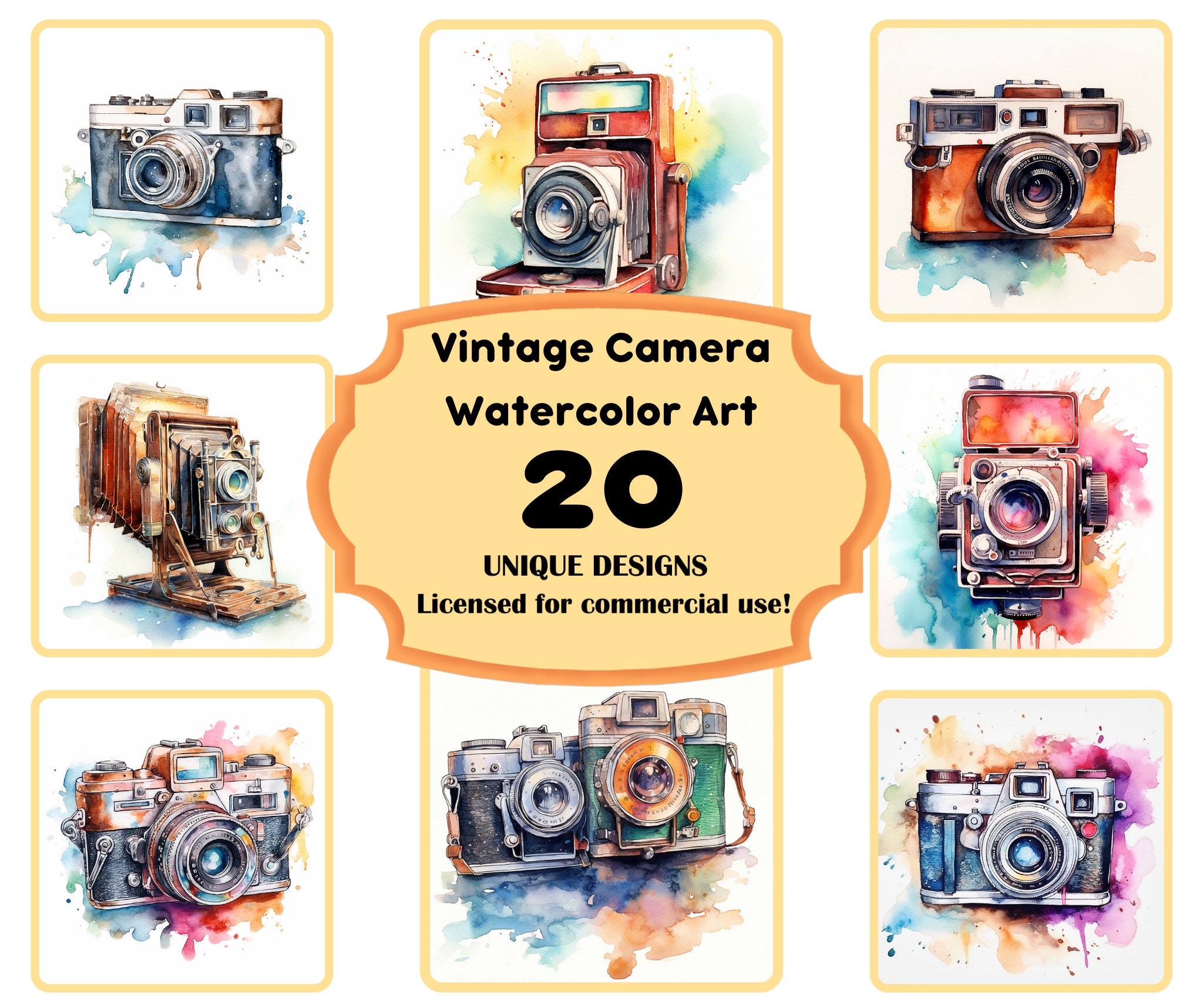 Vintage Camera Watercolor 20 PNG Transparent Bundle Clipart, Vintage ...