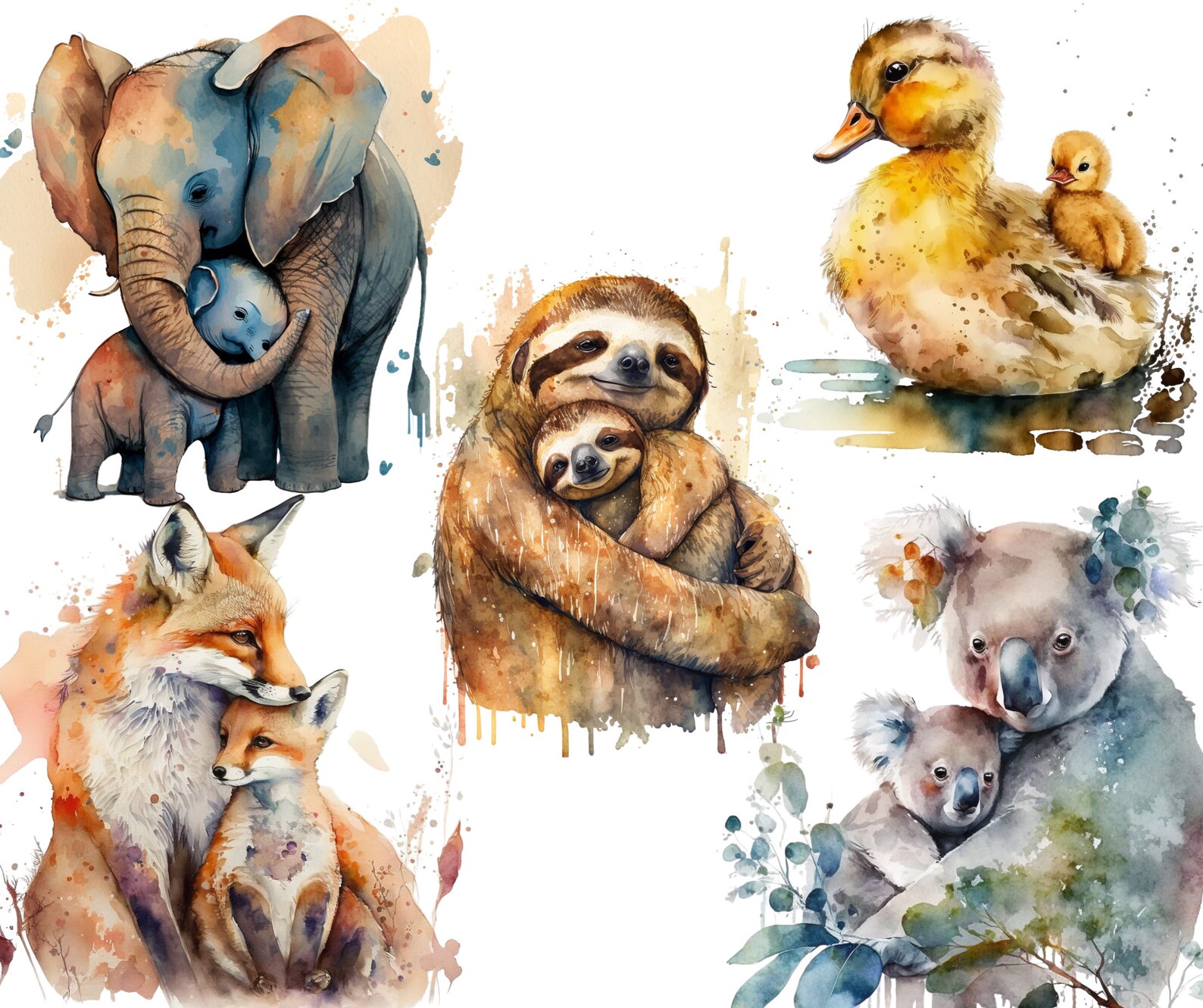 10 Unique Animal Mom and Baby PNG Clipart - 300+ DPI and Transparent ...