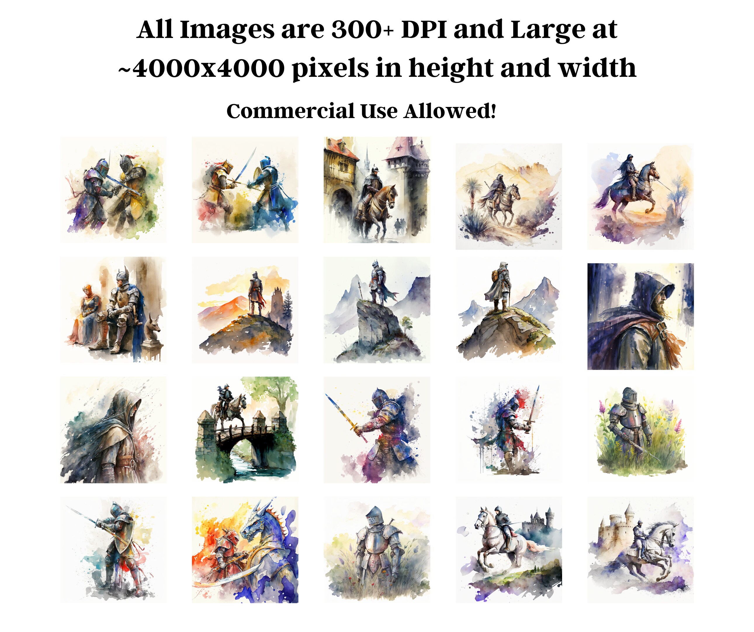 20 Medieval Watercolor Art V2, Knight Art, 300 DPI Pngs, High ...