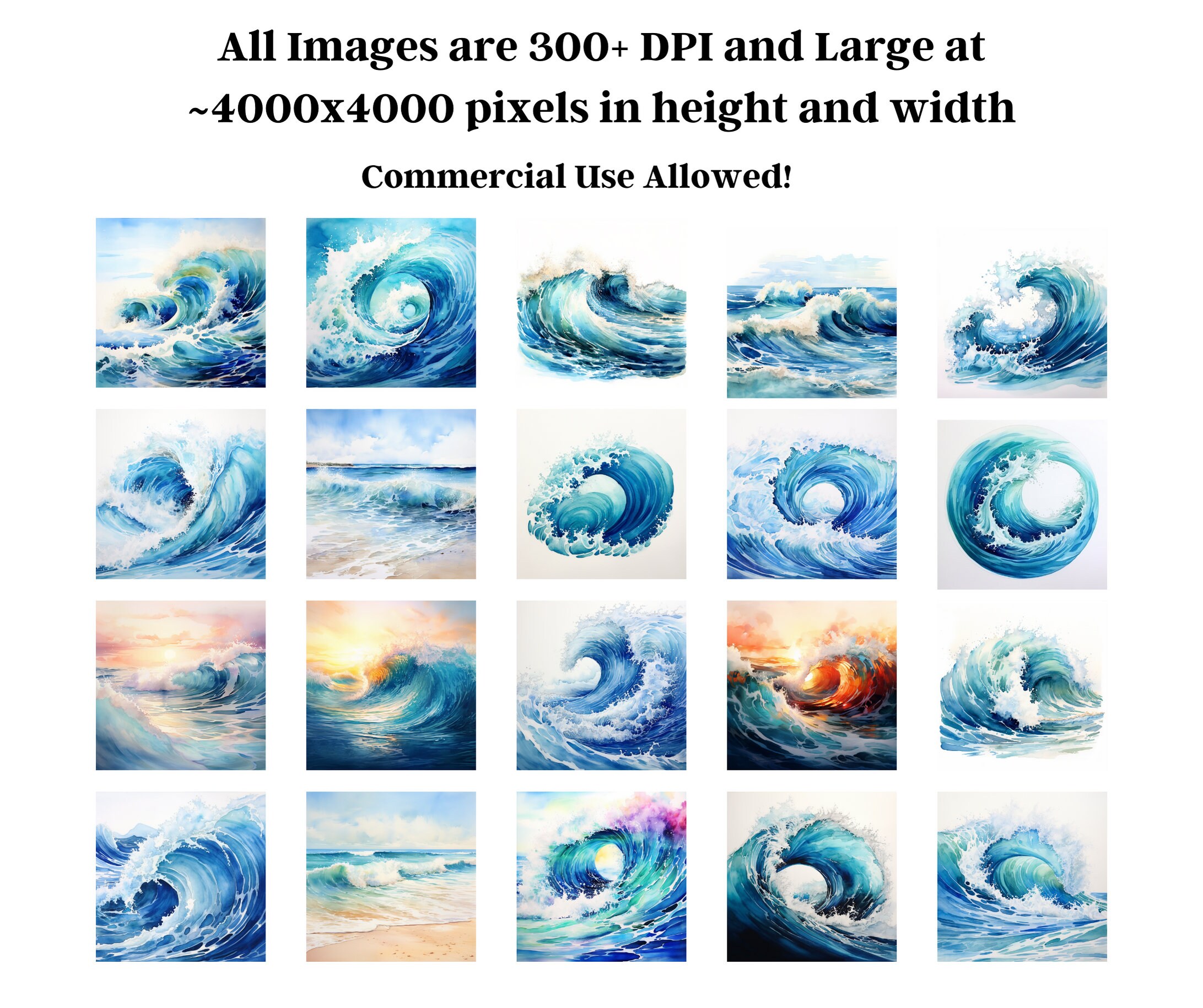 Watercolor Ocean Waves Clipart - Nautical Watercolor Wave Clip Art in ...
