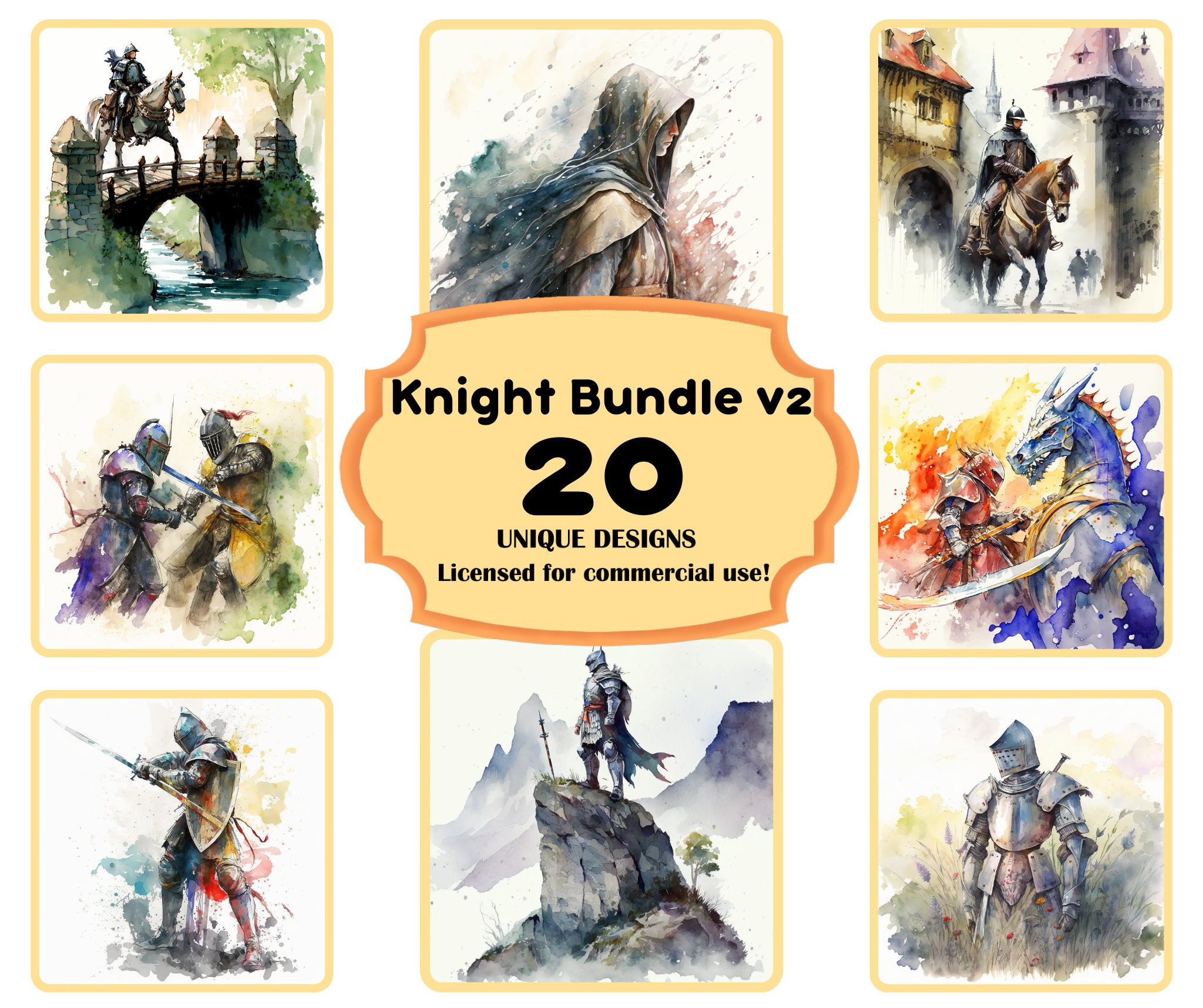 20 Medieval Watercolor Art V2, Knight Art, 300 DPI Pngs, High ...