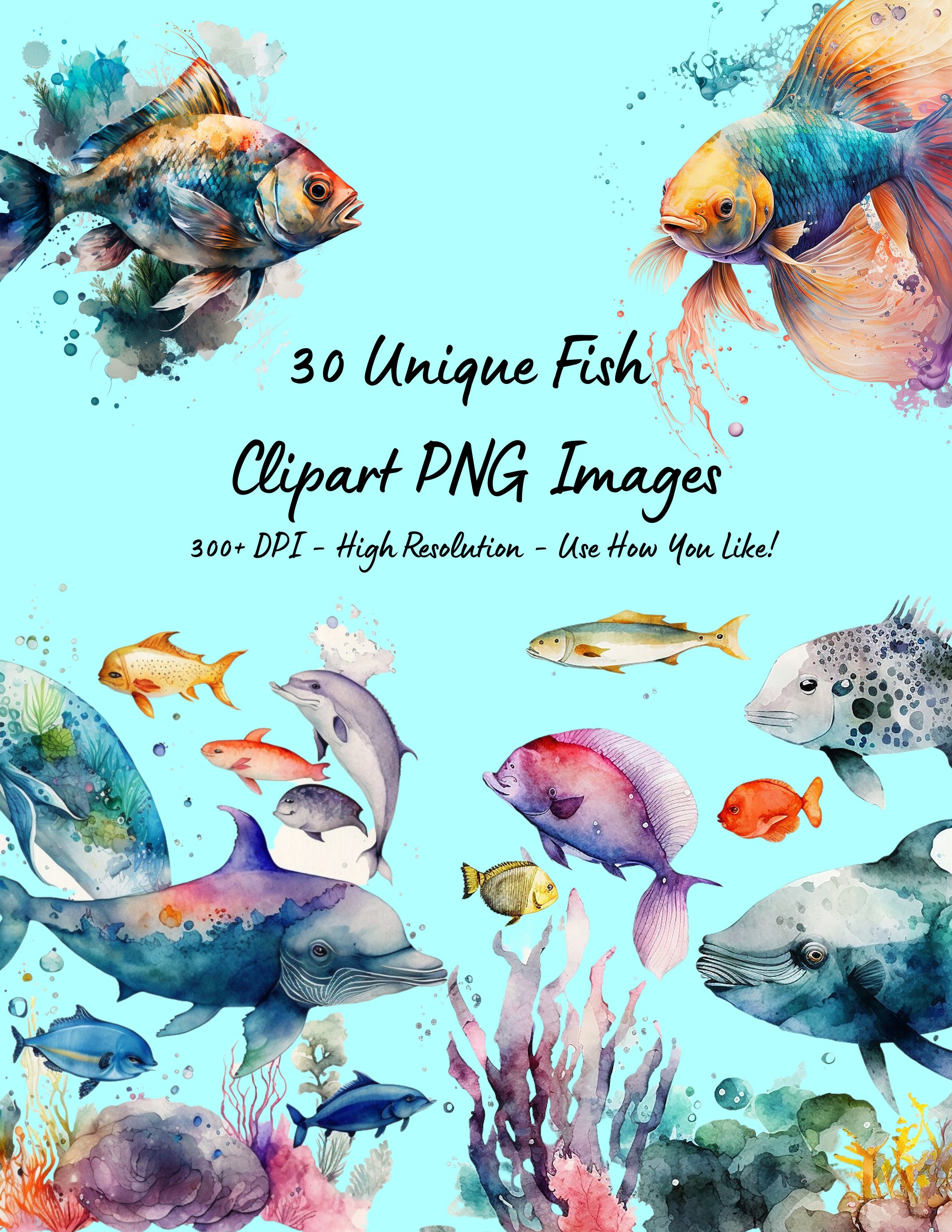 30 Fish Watercolor Clipart Images - Fish Art - Downloadable Print ...