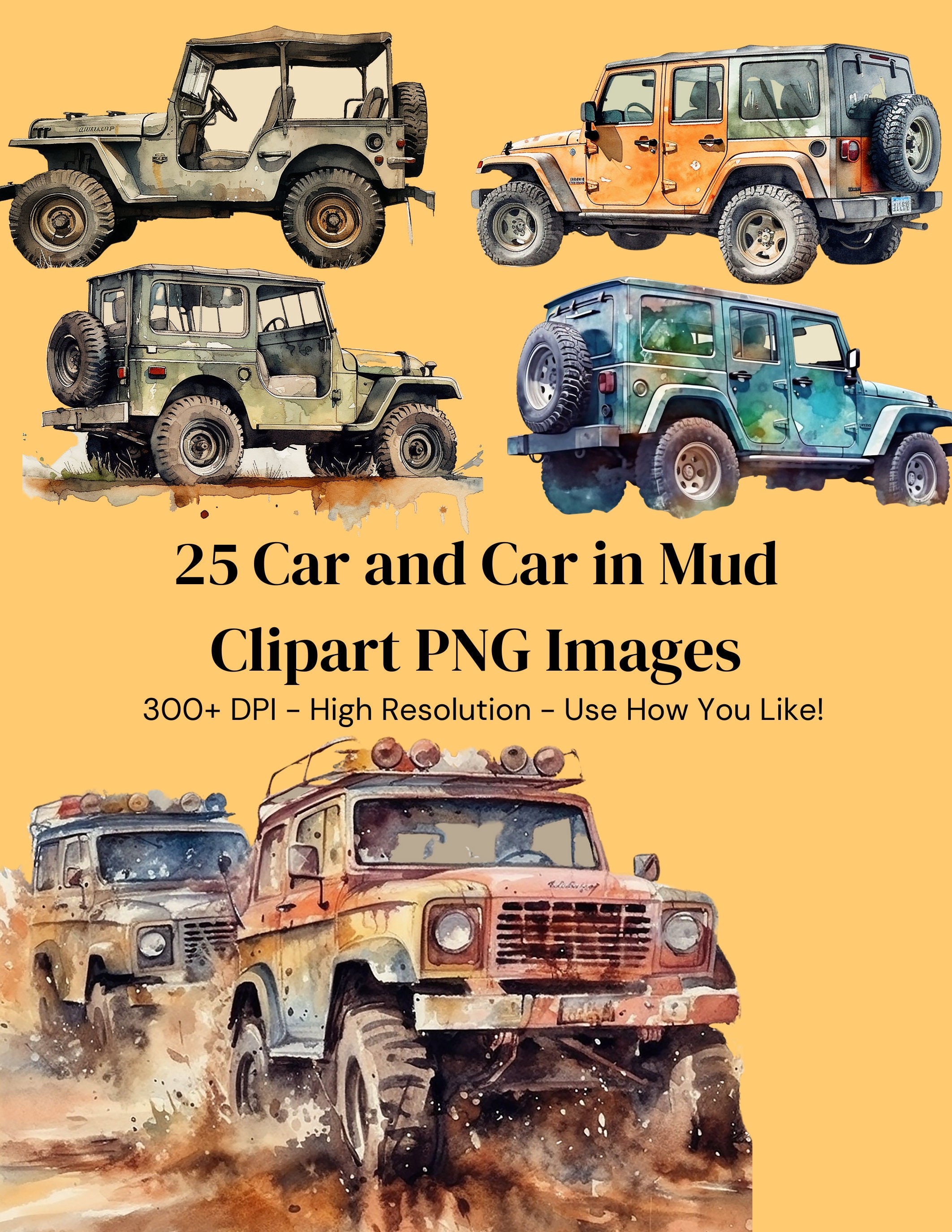 25 Cars and Cars in Mud Clipart off Road Vehicles Art Car in Mud Art ...
