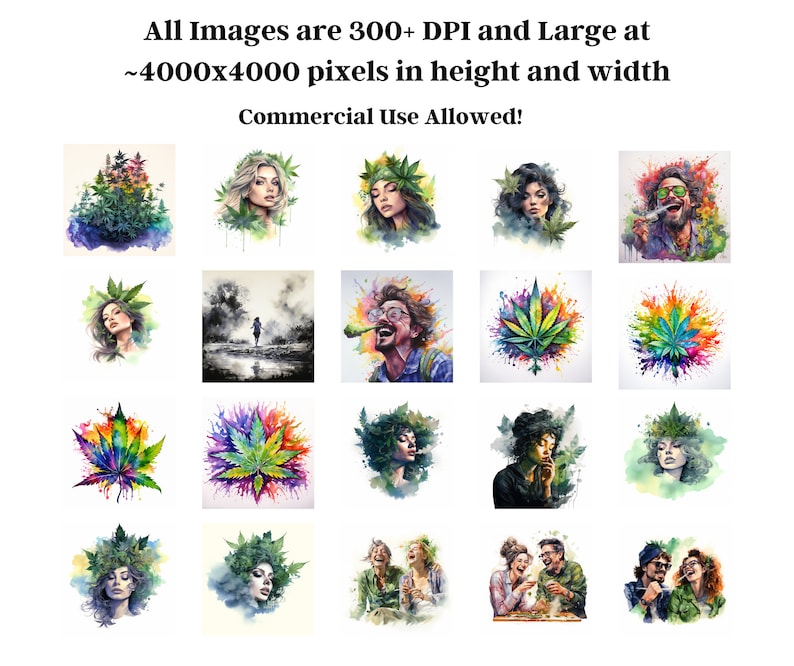 Trippy Weed Leaf PNG Bundle, Watercolor Cannabis Art, Weed Art - T ...