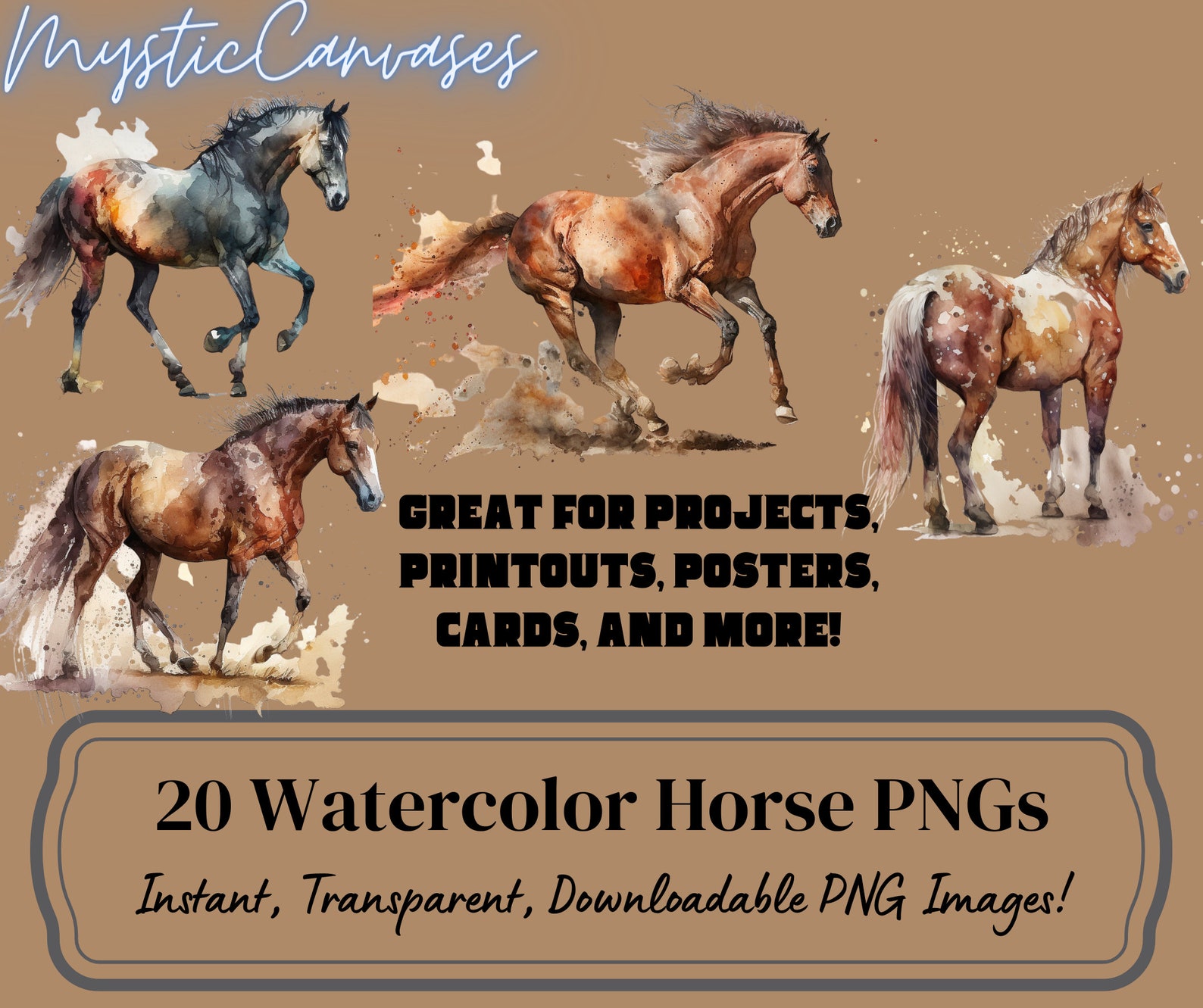 20 Horse Pngs - Horse Clipart - Watercolor Horses - Western Pngs- Farm ...