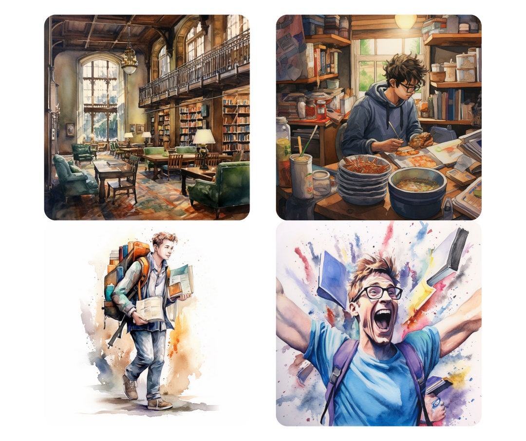 Students and Studying Art Bundle, Students in Classroom, Back to School ...