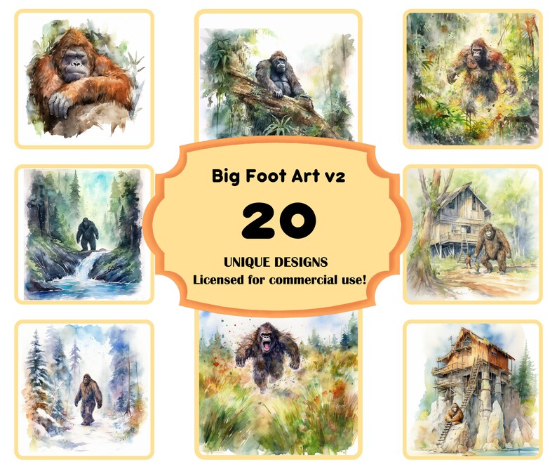 Set of 20 Bigfoot PNG Bundle V2 20 Png Files, Wild Monster, Multicolor ...