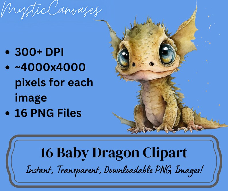 16 Fantasy Baby Dragon Clipart - Watercolor Rainbow PNG Digital Images ...