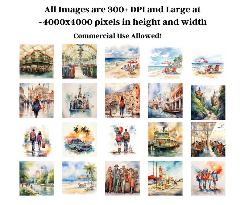 Vintage Travel Art Bundle, Watercolor Png, Plane, Boat, New Places ...