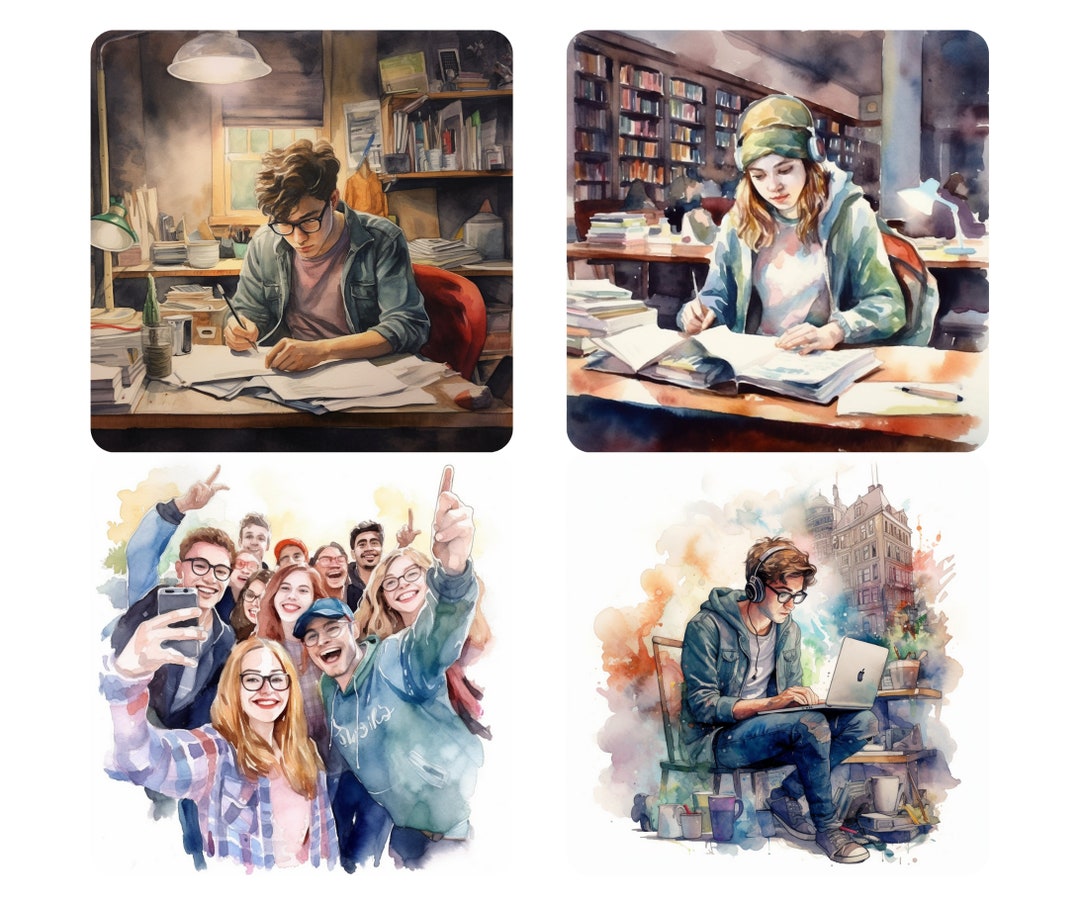 Students Watercolor Clipart PNG Bundle, Schoolgirl Clipart, Boy Clipart ...