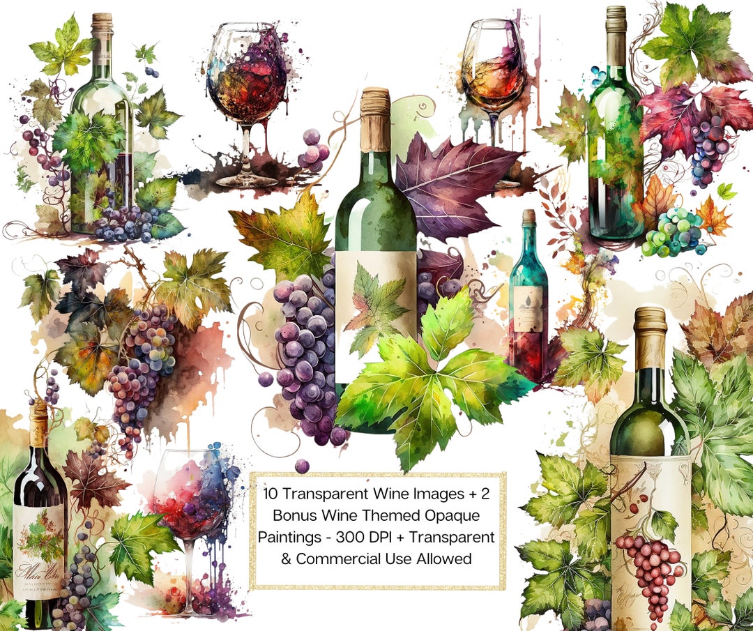 12 Watercolor Wine Transparent Clipart + 2 Bonus Opaque Paintings ...