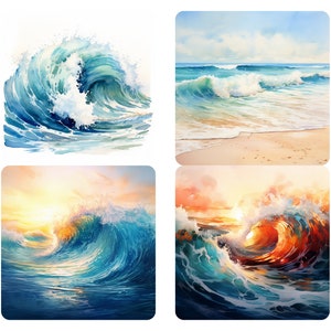Watercolor Ocean Waves Clipart - Nautical Watercolor Wave Clip Art in ...