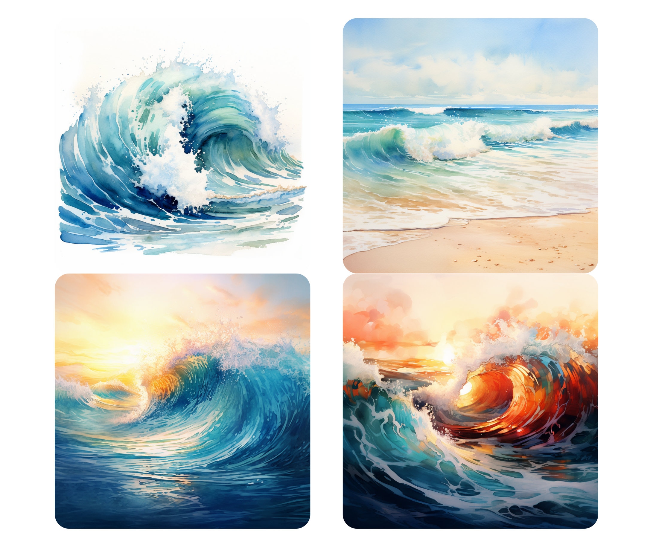Watercolor Ocean Waves Clipart - Nautical Watercolor Wave Clip Art in ...