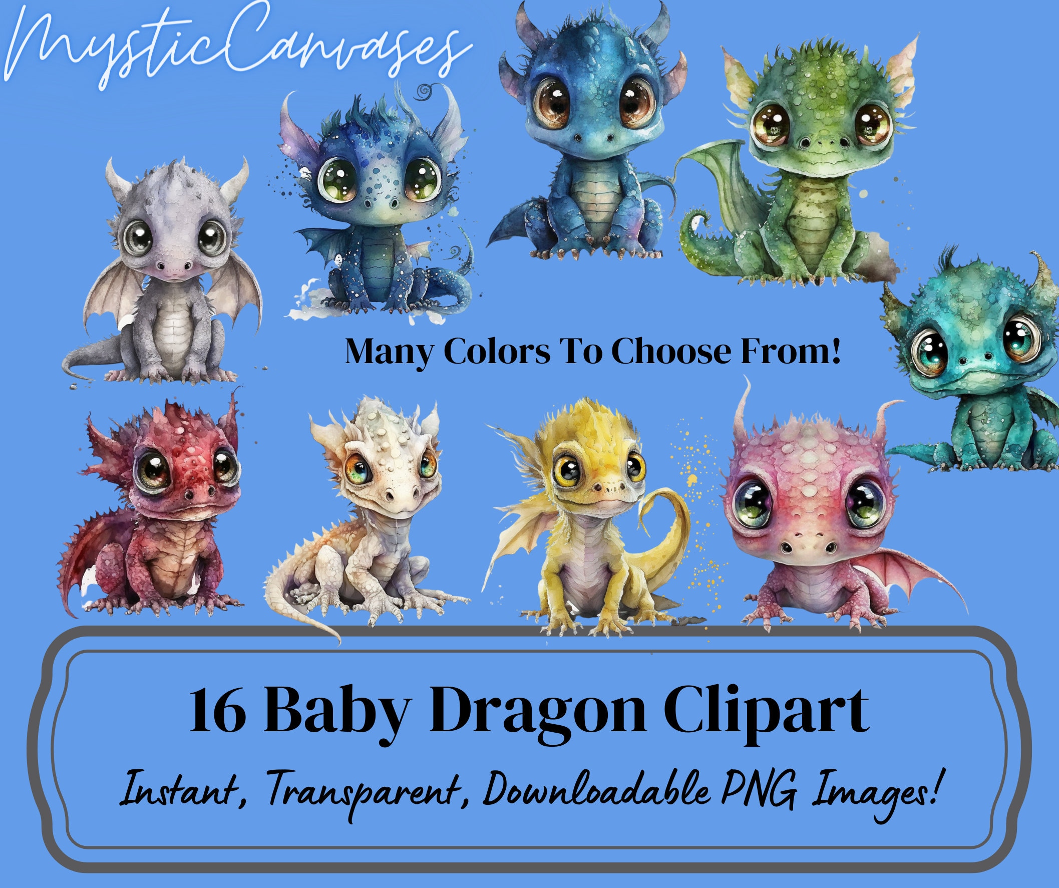 16 Fantasy Baby Dragon Clipart - Watercolor Rainbow PNG Digital Images ...