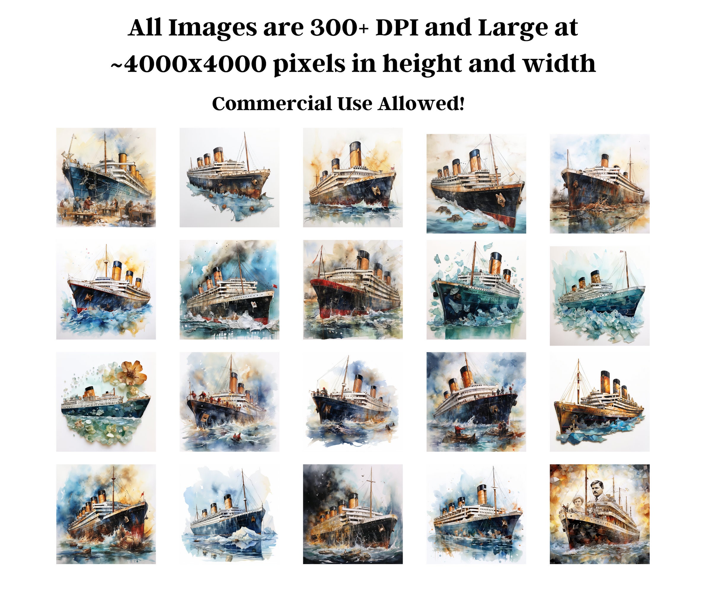 Titanic Watercolor PNG Bundle, Ship Artwork, Underwater Artwork, Ocean ...