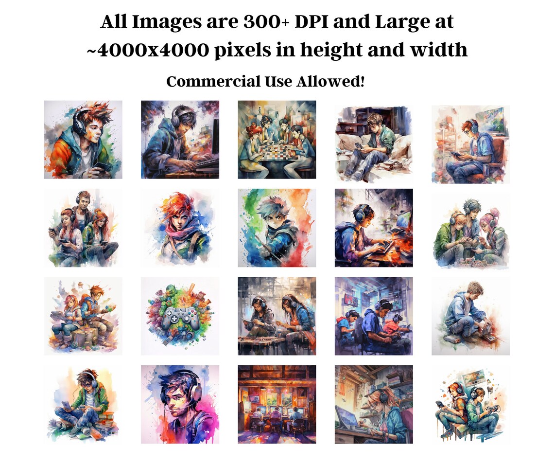 Gamer Watercolor PNG Bundle, PC Gaming, Console Gaming, Phone Gaming ...