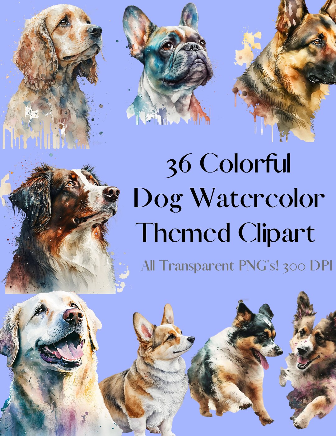 36 Dog Watercolor Transparent Pngs 300 DPI - High Resolution & High ...