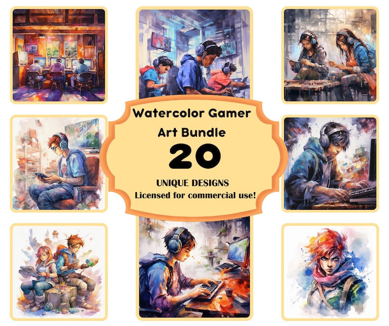 Gamer Watercolor PNG Bundle, PC Gaming, Console Gaming, Phone Gaming ...
