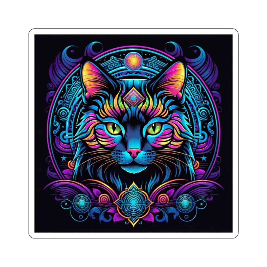Vibrant Cat Sticker Neon Rainbow Cat Sticker Colorful Cat Abstract Art ...