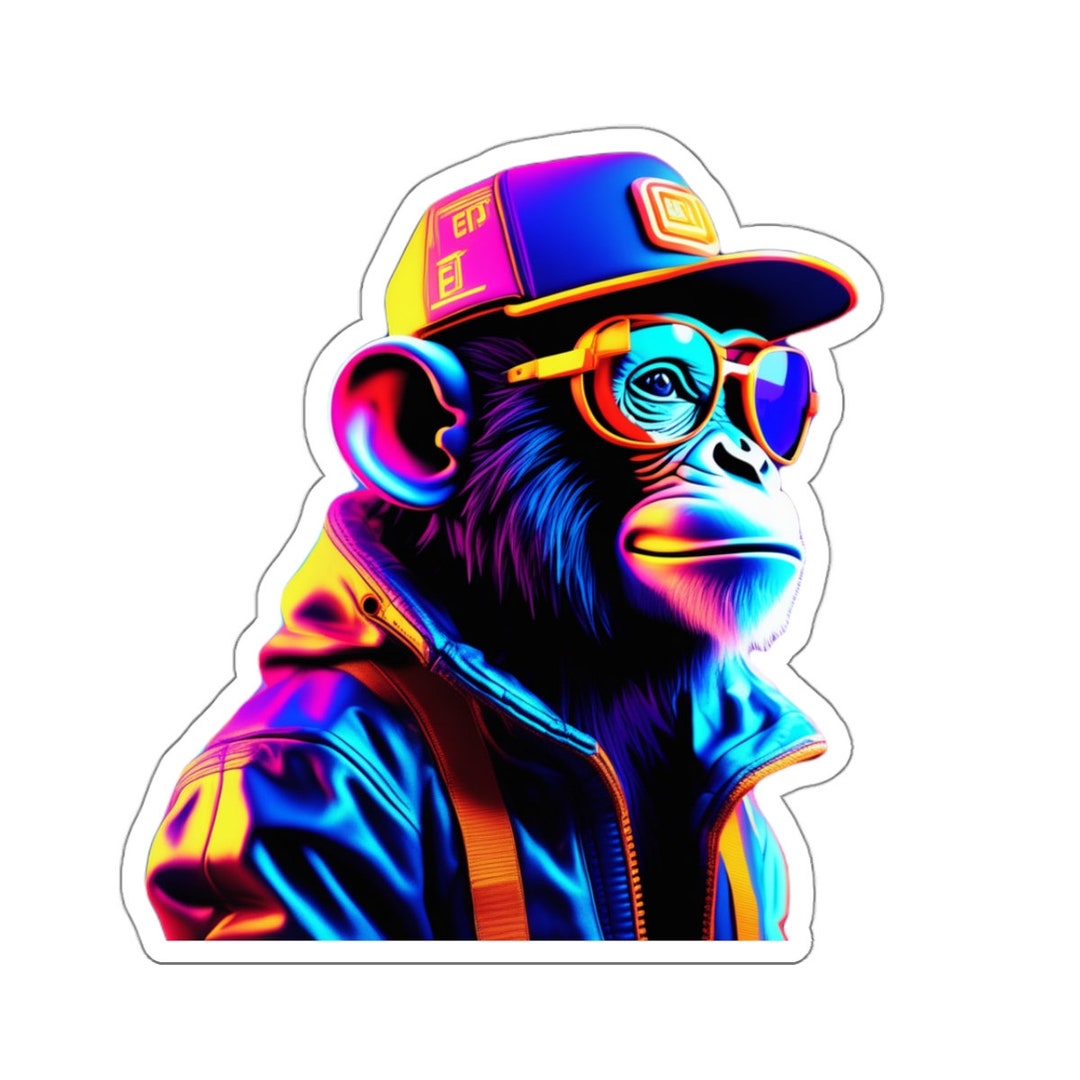 Hip Rainbow Monkey Sticker Ape in Hat and Sunglasses Sticker Monkey ...