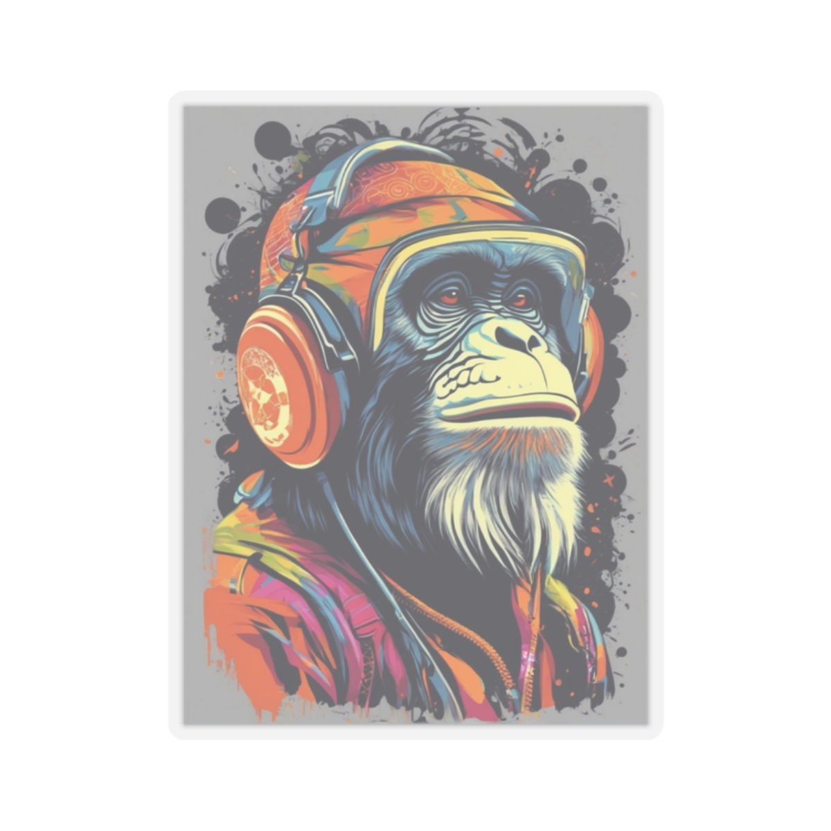 Retro Monkey Sticker Monkey With Headphones Sticker Ape Chimpanzee ...